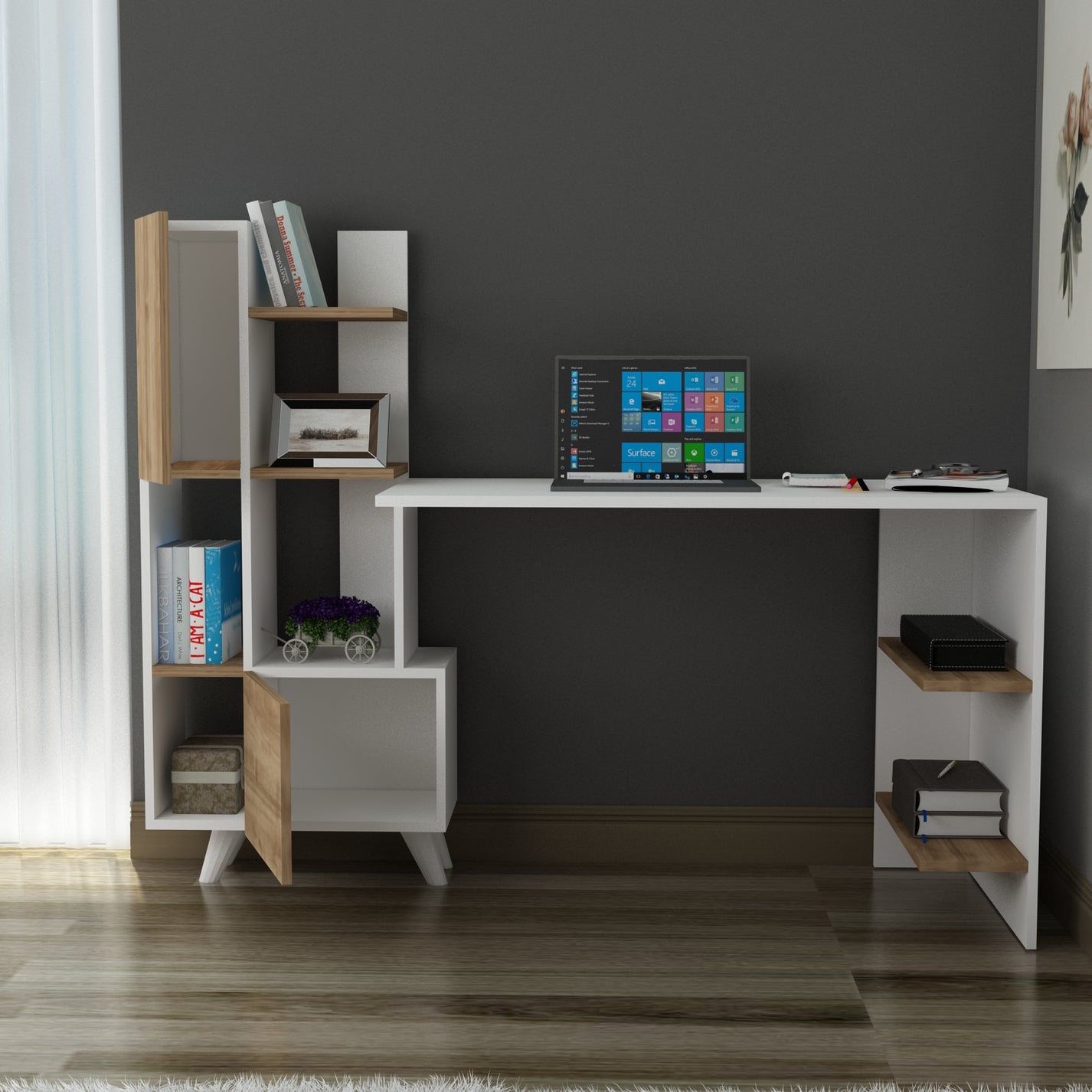 Computer Desk with Cabinet and Shelves Nicole – Destina Home