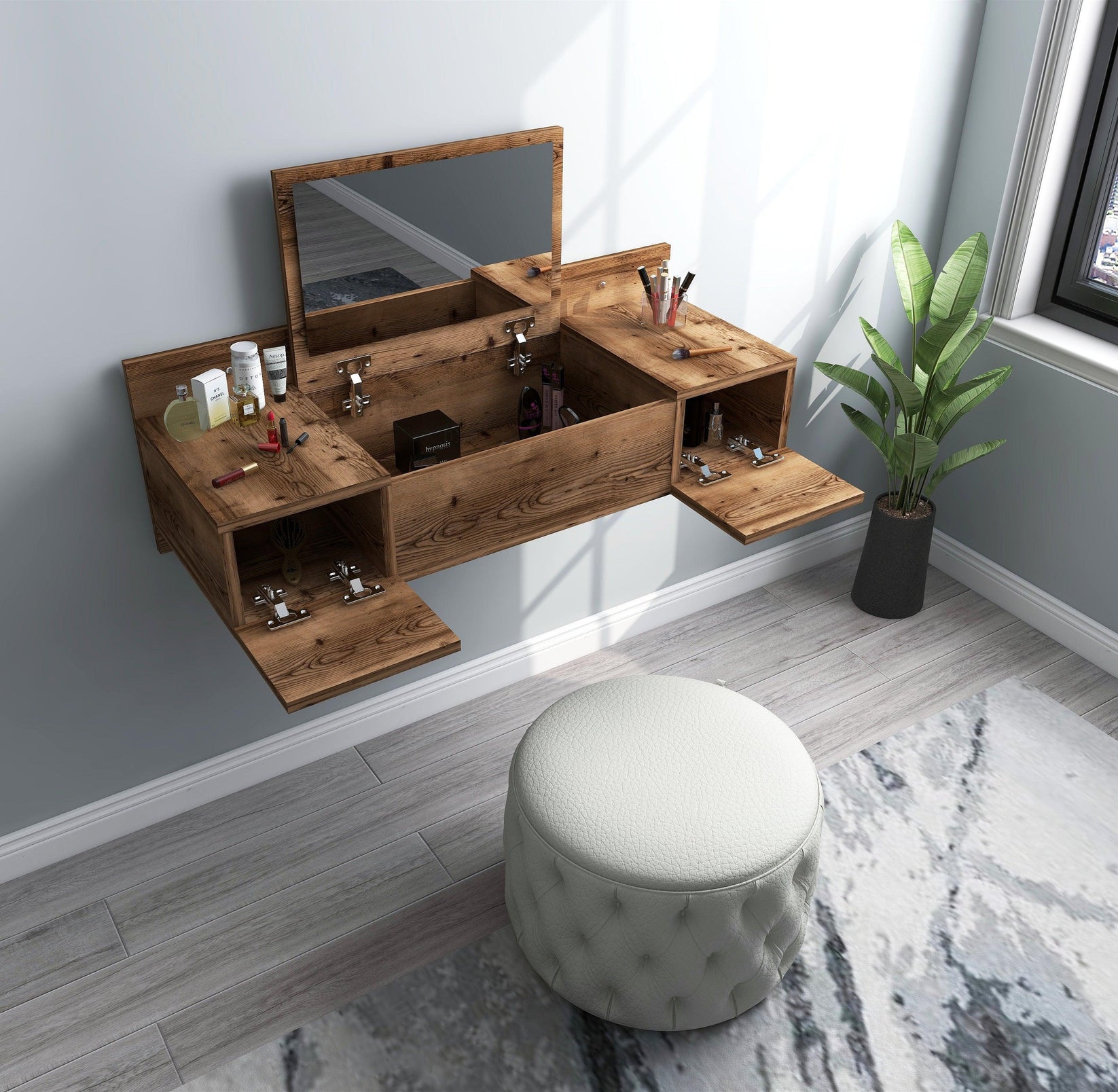Makeup Vanity Table with Mirror Bertus Wall Mounted Vanity Table – Destina Home